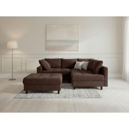 Ecksofa Collection AB "Antonia L-Form, B: 215 cm", braun, B:302cm H:86cm T:184cm, 100%Polyester, Sofas, Ecksofa, Ecksofa, R&uuml;ckenkissen, ottomane beidseitig montierbar, Bonnelfederkern