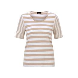 Kurzarmshirt GOLDNER "Streifenshirt aus softer Baumwollmischung", Damen, Gr. 38, beige (beige, wei&szlig;, geringelt), Obermaterial: 50% Baumwolle CO. 50% Modal CMD., Modisch, Gerade, Shirts, stretchbequemer Viskosejersey
