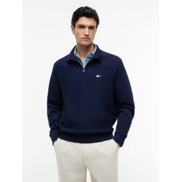 Sweatshirt Tommy Hilfiger "TOMMY FLAG ELEVATED 1/4 ZIP", Herren, Gr. L, carbon navy, Sweatware, Obermaterial: 100% Baumwolle, unifarben, regular fit h&uuml;ftbedeckend, hoch geschlossener Ausschnitt, Raglan&auml;rmel Rippb&uuml;ndchen, Sweatshirts Sweatshirt, Stehkragen mit Rei&szlig;verschluss