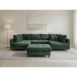 Wohnlandschaft Collection AB "Antonia U-Form, B: 298 cm", gr&uuml;n (flaschengr&uuml;n), B:298cm H:86cm T:184cm, 100%Polyester, Sofas, Wohnlandschaft, Wohnlandschaft, R&uuml;ckenkissen, 2 ottomane, Komfortablem Bonnelfederkern