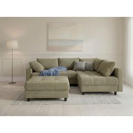 Ecksofa Collection AB "Antonia L-Form, B: 215 cm", olive, B:302cm H:86cm T:184cm, 100%Polyester, Sofas, Ecksofa, Ecksofa, R&uuml;ckenkissen, ottomane beidseitig montierbar, Bonnelfederkern