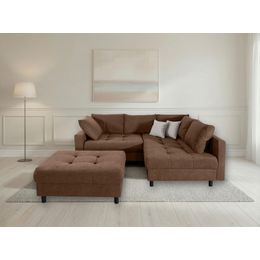 Ecksofa Collection AB "Antonia L-Form, B: 215 cm", kaffeebraun, B:302cm H:86cm T:184cm, 100%Polyester, Sofas, Ecksofa, Ecksofa, R&uuml;ckenkissen, ottomane beidseitig montierbar, Bonnelfederkern