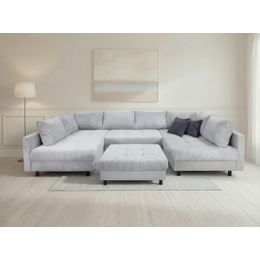 Wohnlandschaft Collection AB "Antonia U-Form, B: 298 cm", grau (hellgrau), B:298cm H:86cm T:184cm, 100%Polyester, Sofas, Wohnlandschaft, Wohnlandschaft, R&uuml;ckenkissen, 2 ottomane, Komfortablem Bonnelfederkern