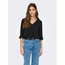 Jacqueline de Yong Shirtbluse JDY "JDYDIVYA LIFE 3/4 TOP WVN NOOS", Damen, Gr. 34 (XS), schwarz, Web, Obermaterial: 100% Polyester, unifarben, loose fit taillenbedeckt, V-Ausschnitt, Blusen