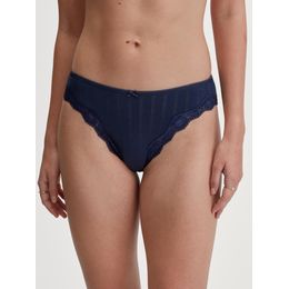Slip Calida "Etude Toujours", Damen, Gr. XS (36/38), blau (peacoat blau), Obermaterial: 95% Baumwolle, 5% Elasthan, k&ouml;rpernah, Unterhosen Slip, Nadelstreifen-Optik, florale Spitze, Regular-Cut, Jacquard, elastisch