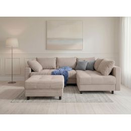 Ecksofa Collection AB "Antonia L-Form, B: 215 cm", taupe, B:302cm H:86cm T:184cm, 100%Polyester, Sofas, Ecksofa, Ecksofa, R&uuml;ckenkissen, ottomane beidseitig montierbar, Bonnelfederkern