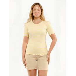 Langarmhemd LIBERT&Eacute; ESSENTIEL "Libert&eacute; Essentiel Shirt NATALIA", Damen, Gr. L, Normalgr&ouml;&szlig;en, gelb creme stripe, Obermaterial: 95% Polyester - PES, 5% Elasthan, Hemden