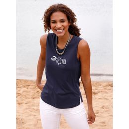Shirttop Casual Looks, Damen, Gr. 38, blau (marine), 100% Baumwolle, gemustert, unifarben, Rundhals, Tops Shirttop