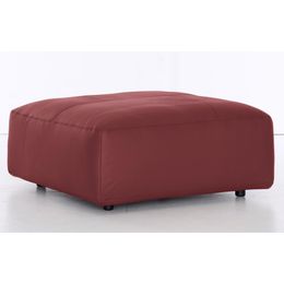 Hocker Musterring "LUCIA", rot (cherry puro), B:100cm H:43cm T:100cm, Flachgewebe VALMONT (60% Baumwolle/40% Leinen);Leder PURO, pigmentiertes Leder;Microfaser CRONA (100% Polyester);Flachgewebe FLORIS (100% Polyester);Leder BAX, pigmentiertes Leder, Hocker, Hocker