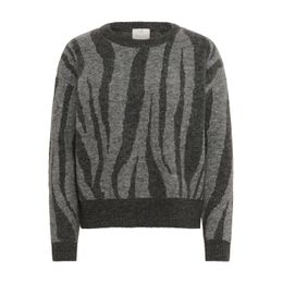 Strickpullover Kaffe "Strickpullover KAbitzy", Damen, Gr. L, grau (grau m, dunkelgrau m animal), Obermaterial: 35% Polyester PES. 32% Polyacryl PAN. 17% Wolle mw. 12% Nylon NY. 4% Elasthan EL., Pullover Strickpullover