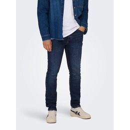 Only & Sons Skinny-fit-Jeans ONLY & SONS "LOOM LIFE JOG", Herren, Gr. 31, L&auml;nge 34, blau (dunkelblau denim), Denim/Jeans, Obermaterial: 98% Baumwolle, 2% Elasthan, Abriebeffekte, sehr schmal lang, Jeans