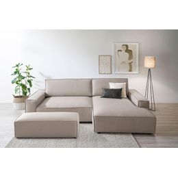Polsterecke Home Affaire "SHERWOOD XXL tief, L-Form, Schlaffunktion, Bigsofa, Cord, Leinenoptik", beige (hellbeige), B:284cm H:90cm T:135cm, 100% Polyester, Sofas, stellbar zum Schlafsofa (Krokodilverbinder), Cord, Leinenoptik