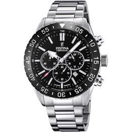 Chronograph Festina "Keramik Kollektion", silber (silberfarben, schwarz), Armbanduhren, Herren, Chronograph, Armbanduhr, Quarzuhr, Herrenuhr, Stoppfunktion, Edelstahlarmband