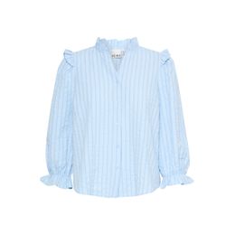 Kurzarmbluse Ichi "Kurzarm-Bluse IXSANJA", Damen, Gr. 38, blau (della robbia blau stripe), Obermaterial: 80% Viskose CV. 20% Polyester PES., Blusen