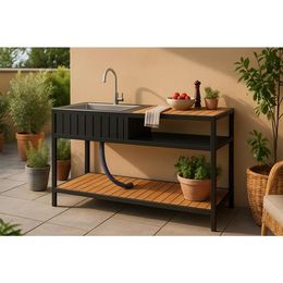 Ambia Garden Outdoork&uuml;che, Anthrazit, Teak, Metall, Kunststoff, einzeln stellbar, 127x95x50 cm, Gartenm&ouml;bel, Outdoor-K&uuml;chen