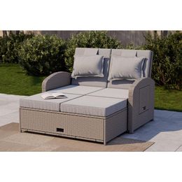 Ambia Garden Loungesofa, Grau, Metall, Kunststoff, Textil, 4-Sitzer, F&uuml;llung: Schaumstoff,Baumwolle (recycelt),Schaumstoff, einzeln stellbar, 126x110x95 cm, ausziehbarer Hocker, Loungem&ouml;bel, Outdoorsofas
