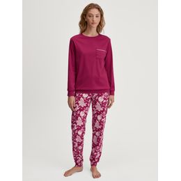 Schlafanzug Calida "Sweet Dreams", Damen, Gr. S (40/42), pink (dahlia pink), Interlock, Obermaterial: 100% Baumwolle, bequem lang, Rundhals, angesetztes B&uuml;ndchen, Homewear-Sets Schlafanzug, Langarm, Rundhals, Interlock-Qualit&auml;t, weich, bequem