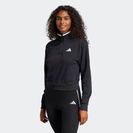 Sweatshirt adidas Sportswear "ESSENTIALS COLOR POP FRENCH TERRY CROP QUARTER-ZIP ORIGINALS", Damen, Gr. XL, schwarz, Obermaterial: 55% Baumwolle, 36% Polyester, 9% Viskose, angesetztes B&uuml;ndchen, Sweatshirts Sweatshirt