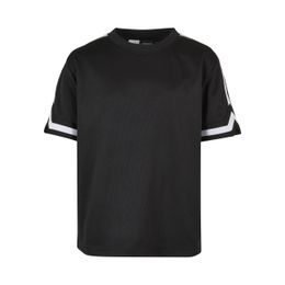 Kurzarmshirt Urban Classics "Urban Classics Herren Boys Oversized Stripes Mesh Tee", Jungen, Gr. 134/140, schwarz, 100% Polyester, unifarben, oversize, Rundhals, Shirts