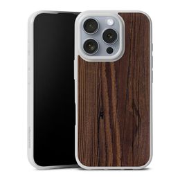 DeinDesign iPhone 16 Pro Handy Silikon H&uuml;lle Case wei&szlig; Handyh&uuml;lle Wooden Look Wood Nut Tree Silikon Case