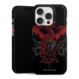 DeinDesign iPhone 15 Pro Handy Premium Case Smartphone Handyh&uuml;lle Schutzh&uuml;lle gl&auml;nzend Red Dragon Gothic Premium Case