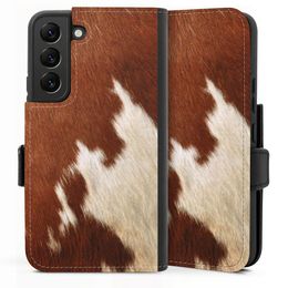 DeinDesign Galaxy S22 Handy Klapph&uuml;lle Handyh&uuml;lle aus Kunst Leder schwarz Flip Case Animal Look Fur Cow Sideflip mit langer Lasche