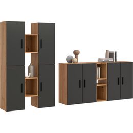 Wohnwand Home Affaire "ENESTE, 12-teilig, in verschiedenen Farben, individuell kombinierbar", artisan eiche nachbildung, basalt grau, B:270cm H:34cm T:182cm, Spanplatte, Kastenm&ouml;bel-Sets, Wohnwand, Stauraumelement, Kombination, Wohnkombination, Schrankwand, Lowboard