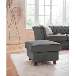 Polsterhocker Home Affaire "Reims", grau (dunkelgrau), B:57cm H:45cm T:50cm, Hocker, Polsterhocker, echte Chesterfield-Knopfheftung, Samtoptik mich changierender Optik
