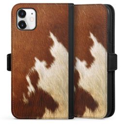 DeinDesign iPhone 11 Handy Klapph&uuml;lle Handyh&uuml;lle aus Kunst Leder schwarz Flip Case Fur Cow Animal Look Sideflip mit Lasche