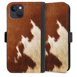 DeinDesign iPhone 13 Handy Klapph&uuml;lle Handyh&uuml;lle aus Kunst Leder schwarz Flip Case Fur Cow Animal Look Sideflip mit Lasche
