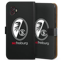 DeinDesign Galaxy XCover 6 Pro Handy Klapph&uuml;lle Handyh&uuml;lle aus Kunst Leder schwarz Flip Case Coat Of Arms Official Licensed Product Sc Freiburg Sideflip mit 