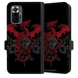 DeinDesign Xiaomi Redmi Note 10 Pro Handy Klapph&uuml;lle Handyh&uuml;lle aus Kunst Leder schwarz Flip Case Red Dragon Gothic Sideflip mit langer Lasche
