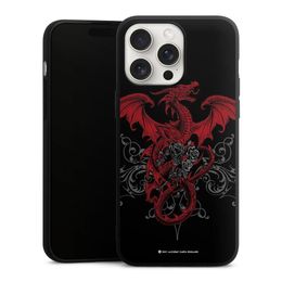 DeinDesign iPhone 15 Pro Max Handy Premium Silikon H&uuml;lle Handyh&uuml;lle schwarz Case Red Dragon Gothic Silikon Premium Case