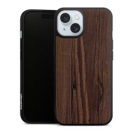 DeinDesign iPhone 15 Handy Premium Silikon H&uuml;lle Handyh&uuml;lle schwarz Case Wooden Look Wood Nut Tree Silikon Premium Case