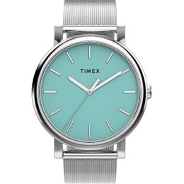Quarzuhr Timex "Timex Originals", silberfarben, blau, Armbanduhren, Damen, Quarzuhr, Armbanduhr, Damenuhr, Edelstahlarmband, analog