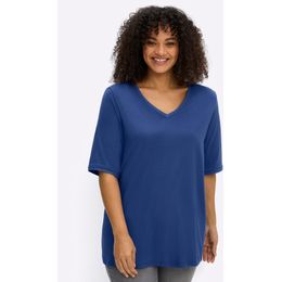 V-Shirt sheego "Shirt", Damen, Gr. 44/46, royalblau, 50% Baumwolle, 50% Modal, unifarben, V-Ausschnitt, Shirts
