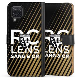 DeinDesign Galaxy A12 Handy Klapph&uuml;lle Handyh&uuml;lle aus Kunst Leder schwarz Flip Case Rc Lens Racing Club De Lens Rcl Sideflip mit langer Lasche