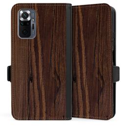 DeinDesign Xiaomi Redmi Note 10 Pro Handy Klapph&uuml;lle Handyh&uuml;lle aus Kunst Leder schwarz Flip Case Nut Tree Wooden Look Wood Sideflip mit langer Lasche