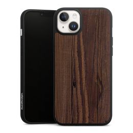 DeinDesign iPhone 14 Handy Premium Silikon H&uuml;lle Handyh&uuml;lle schwarz Case Wooden Look Wood Nut Tree Silikon Premium Case