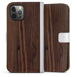 DeinDesign iPhone 12 Pro Max Handy Klapph&uuml;lle Handyh&uuml;lle aus Kunst Leder wei&szlig; Flip Case Wooden Look Wood Nut Tree Sideflip mit Lasche