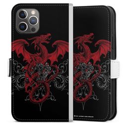 DeinDesign iPhone 12 Pro Handy Klapph&uuml;lle Handyh&uuml;lle aus Kunst Leder wei&szlig; Flip Case Red Dragon Gothic Sideflip mit Lasche