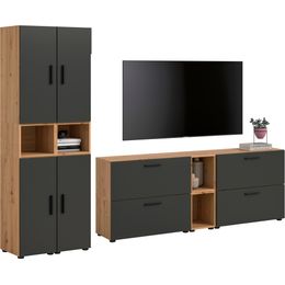 Wohnwand Home Affaire "ENESTE, 12-teilig, in verschiedenen Farben, individuell kombinierbar", artisan eiche nachbildung, basalt grau, B:259cm H:34cm T:182cm, Spanplatte, Kastenm&ouml;bel-Sets, Wohnwand, Stauraumelement, Kombination, Wohnkombination, Schrankwand, Lowboard