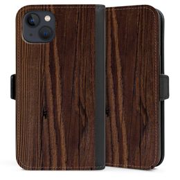 DeinDesign iPhone 13 Handy Klapph&uuml;lle Handyh&uuml;lle aus Kunst Leder schwarz Flip Case Wooden Look Wood Nut Tree Sideflip mit Lasche