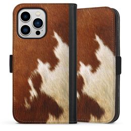 DeinDesign iPhone 13 Pro Handy Klapph&uuml;lle Handyh&uuml;lle aus Kunst Leder schwarz Flip Case Fur Cow Animal Look Sideflip mit Lasche