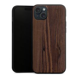 DeinDesign iPhone 15 Plus Handy Premium Silikon H&uuml;lle Handyh&uuml;lle schwarz Case Wooden Look Wood Nut Tree Silikon Premium Case
