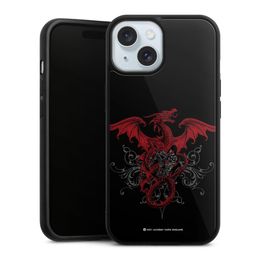 DeinDesign iPhone 15 Handy Gallery Case Handyh&uuml;lle 9H Geh&auml;rtetes Glas R&uuml;ckseite H&uuml;lle Red Dragon Gothic Gallery Case