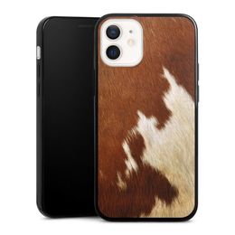 DeinDesign iPhone 12 mini Handy Slim Case extra d&uuml;nn Silikon Handyh&uuml;lle schwarz H&uuml;lle Fur Cow Animal Look Silikon Slim Case