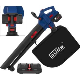 G&uuml;de Akku-Laubsauger G&Uuml;DE "LS 36-302-30", blau (blau, schwarz, rot), B:25cm H:43,5cm L:119cm, Aluminium, Kunststoff, Stahl, Laubsauger
