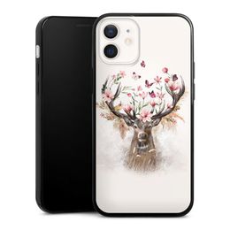 DeinDesign iPhone 12 mini Handy Slim Case extra d&uuml;nn Silikon Handyh&uuml;lle schwarz H&uuml;lle Deer Flowers Animals Silikon Slim Case