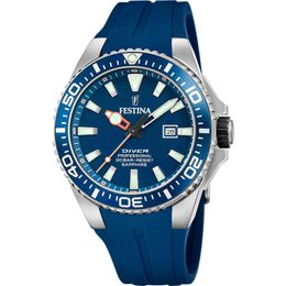 Taucheruhr Festina "Diver Collection", blau, Armbanduhren, Herren, Armbanduhr, Quarzuhr, Herrenuhr, Silikonarmband, Datum, Saphirglas